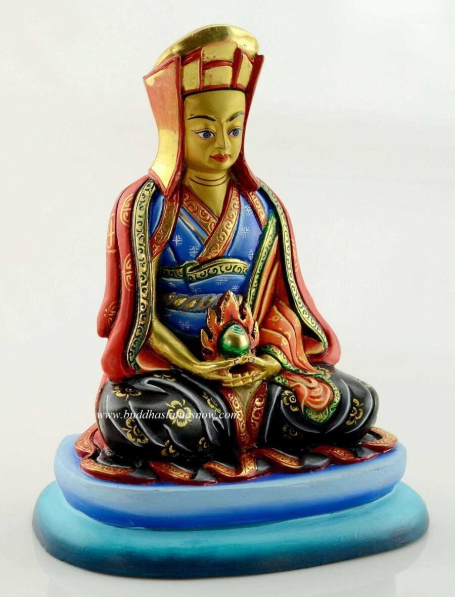 Guru Gampopa Statue 6.5" Multicolored, Gold Gilded 24k Details