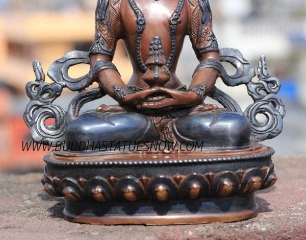 Amitayus Statue, 8", Antiquated, Traditional Handmade Sculpture