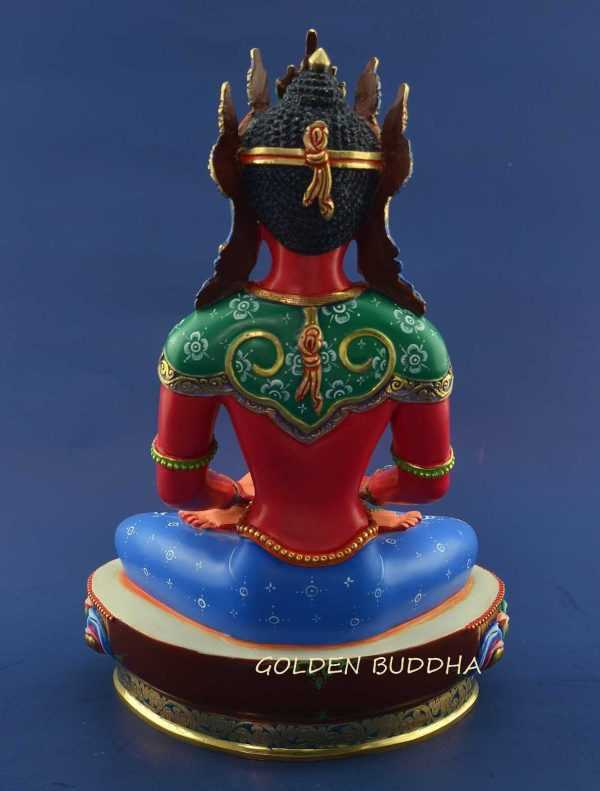 Red Amitabha Buddha Statue, 10.5", Partly Gilded 24k, Multicolor