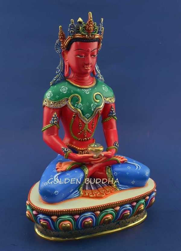 Red Amitabha Buddha Statue, 10.5", Partly Gilded 24k, Multicolor