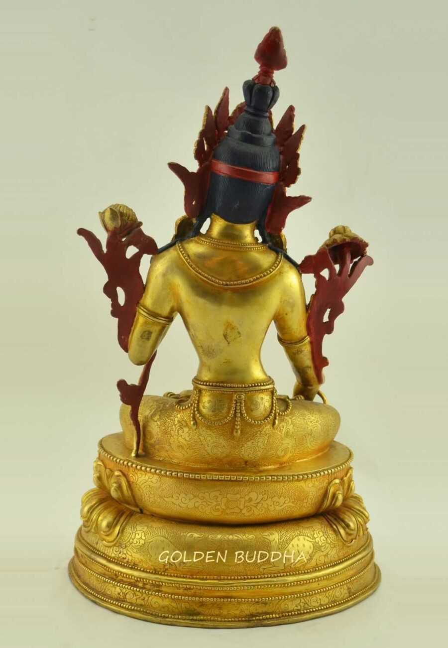 Dolkar Statue, 14", Fully Gilded 24k Gold, 7 Eyes White Tara, Face Painted