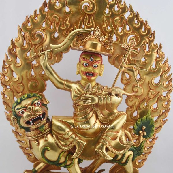 Nepali Dorje Shugden Statue, Fully Gold Gilded 22"