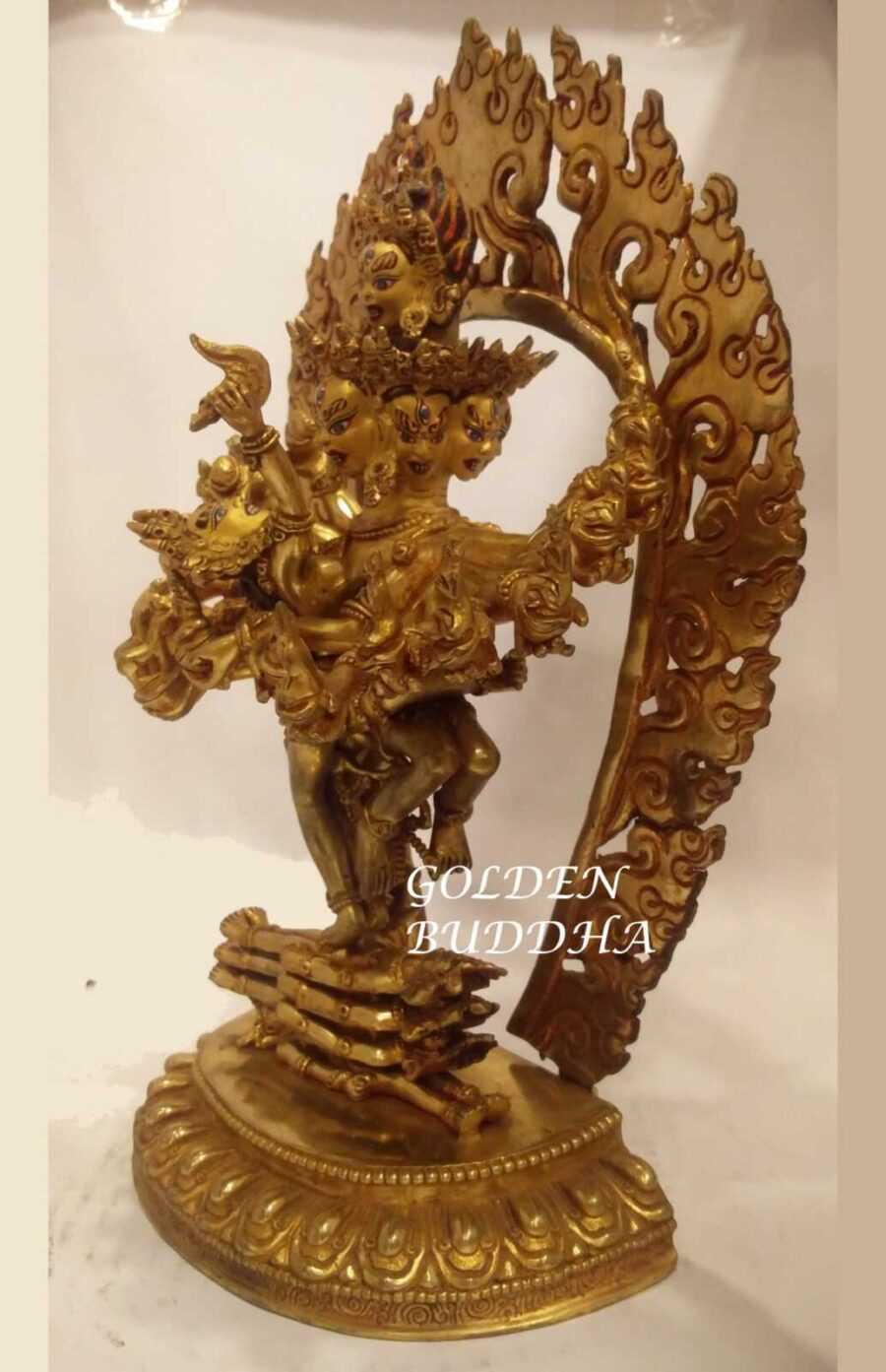 Nepali Hevajra Statue with Consort, Height: 10" (24k Gold Gilded)