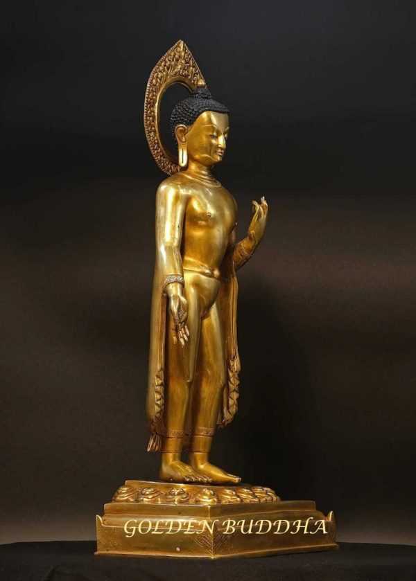 Standing Maitreya Statue 49cm, Fire Gilded 24k Gold, Low Luster
