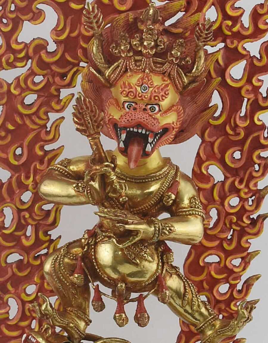 Yama Statue 15.5", Handmade, Fire Gilded 24K Gold Finish